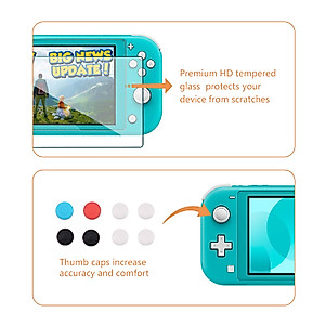 Switch Accessories Kit 13in 1 for Nintendo Switch Lite with Hard Cover Case, Screen Protector Tempered Glass, Switch Joystick Caps Cleaning Wipe, Cleaning Cloth