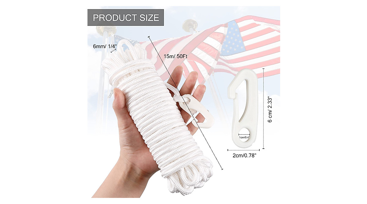 50 Feet Flag Rope and Clips Kit for Easy Installation