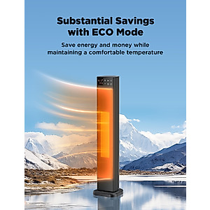 PELONIS 30” Ceramic Tower Space Heater with Adjustable Thermostat for Large Room, 75° Oscillation, Remote Control & 12H Timer, Tip-Over Switch & Overheating Protection, 1500W, PHF15RSAPH30, Black