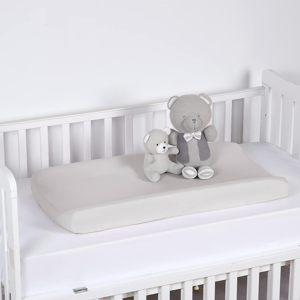 PHF Baby Changing Pad Covers for Boys Girls, 2 Pack Ultra Soft Breathable Microfiber Changing Pad Table Sheets for Most Baby Changing Pads, Light Grey & Navy