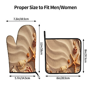 Oven Mitts Pot Holders Set of 2 Heat Resistant Kitchen Summer Beach Sand Starfish Seashell Oven Mitts Waterproof Women Men Home Cooking Baking Microwave BBQ Gift