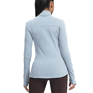 AVGO Workout Jackets for Women, Fleece Jackets Full Zip Long Sleeves Running Track Jacket with Pockets(Milk Gray,Small)