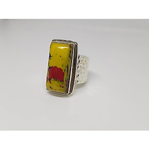 Yellow Turquoise Rectangle Ring for Women Hammered Gemstone Ring 925 Sterling Silver Jewelry Ring Gift for Her (8)