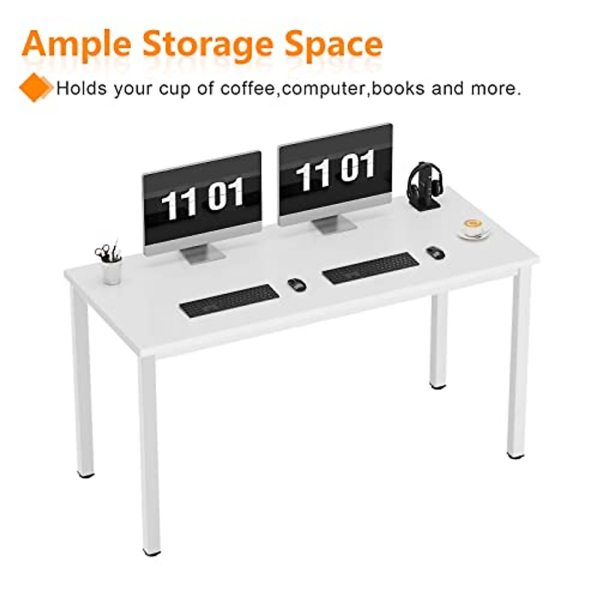 Need 55 Inch Large Computer Desk - Modern Simple Style Home Office Gaming Desk, Basic Writing Table for Study Student, White Metal Frame, White