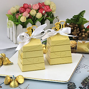 30pcs DIY Paper Favor Boxes Small Candy Treat Boxes for Wedding Bridal Baby Shower Birthday Party Decorations (Yellow Bee Style)