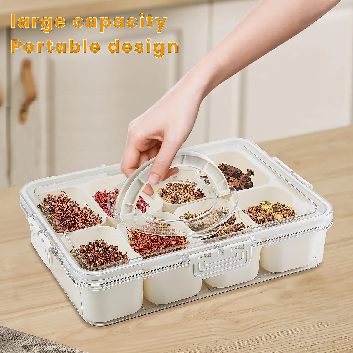 Uideyvi 2PCS Divided Serving box With Lid and Handle, Snack Containers With Dividers and Lids, Candy, Spices, Fruits (With 10 Fruit Forks), Snacks Storage Containers, Convenient to Carry Out.