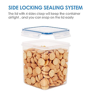 Vtopmart Food Storage Containers 2.5L / 84.5oz, 4 Pieces BPA Free Plastic Airtight Canister for Flour, Sugar, Baking Supplies, with 4 Measuring Cups and 24 Labels, Blue