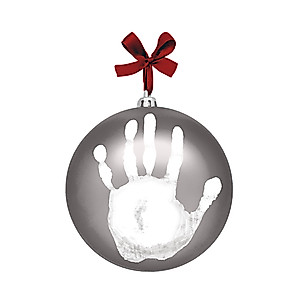 Tiny Ideas Christmas Baby's Handprint Ball Ornament, Included Paint for Baby's Print, Newborrn Holiday Keepsake Gift, DIY Classic Christmas Tree Ornament, Silver