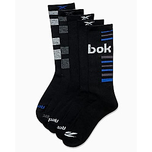 Reebok Men's Crew Socks - 5 Pack Comfort Cushion Performance Crew Socks for Men - Classic Men's Sports Socks (Size: 6-12.5), Size 6-12.5, Black/Grey Multi