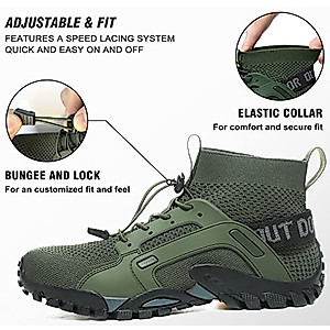 LOUECHY Men's Hiking Shoes Slip-On Walking Shoes Breathable Sock Sneakers 8305-41 Army Green-8