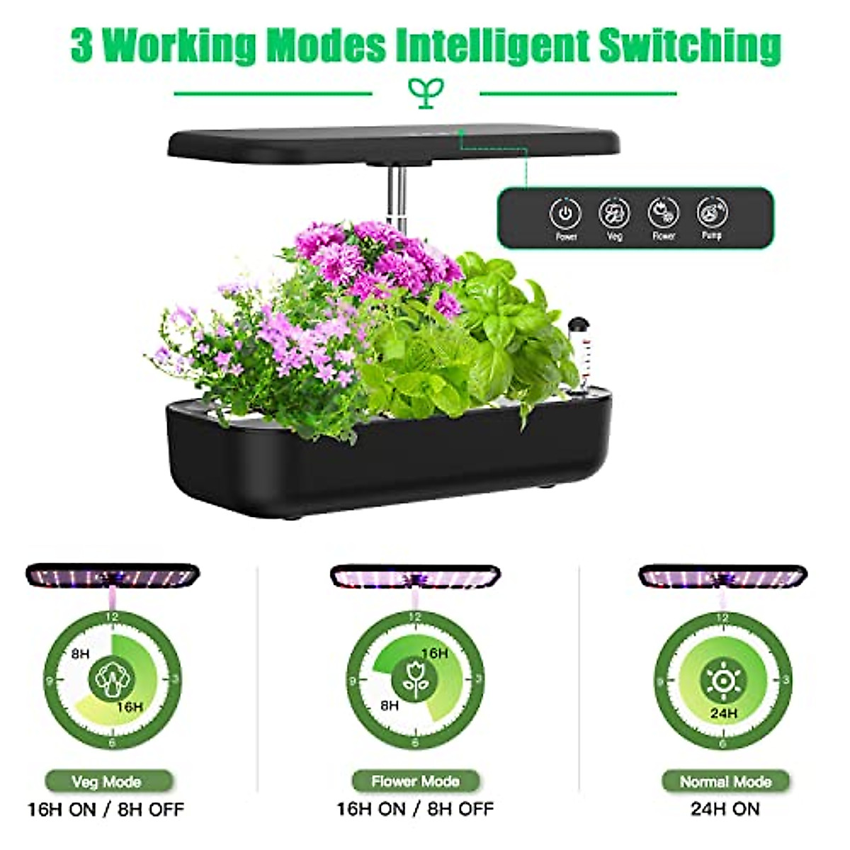Hydroponics Growing System Indoor Garden Kit with Grow Lights for Home Inside Kitchen Plants Vegetables Flowers,WANCHI 12 Pods Indoor Gardening Smart Garden, Unique House Warming Gifts, Black