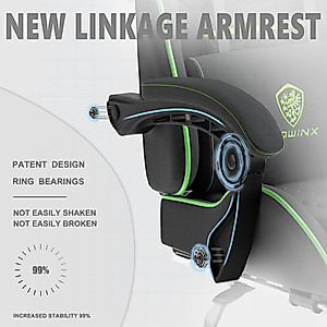 Dowinx Gaming Chair Fabric with Pocket Spring Cushion, Massage Game Chair Cloth with Headrest, Ergonomic Computer Chair with Footrest 290LBS, Blue and Grey