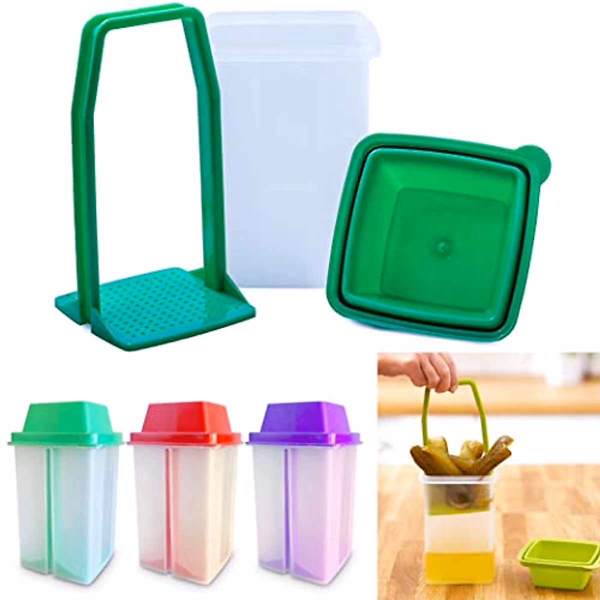 1 Large Pickle Jar Holder Olive Jalapeno Keeper Container Food Storage Strainer