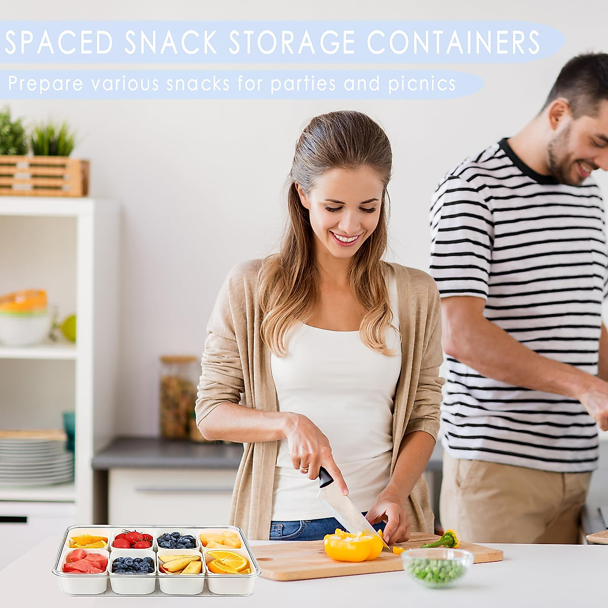 RBNN Divided Serving Tray with Lid and Handle-Snackle Box Charcuterie Container for Portable Snack Platters, 8 compartment snack container, Fruit Veggie Charcuterie Box Snack Tray for Travel Party