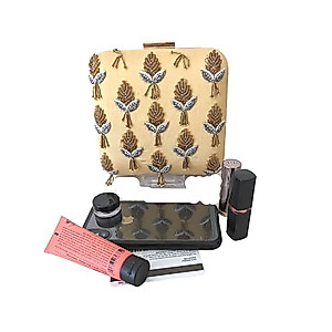 Square Box Clutch, Crossbody Bag, Bridal Clutch Purse, Wedding Bag, Evening Bag With Detachable Shoulder Chain (Gold)