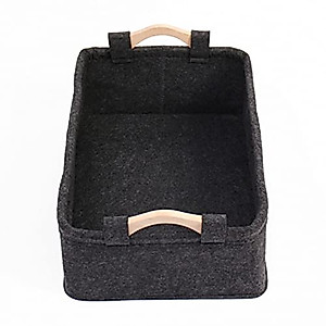 Muellery Storage Basket Decorative Wooden Fabric Tray Storage 15.6x10.2in(37x26cm) Black TPAF119851