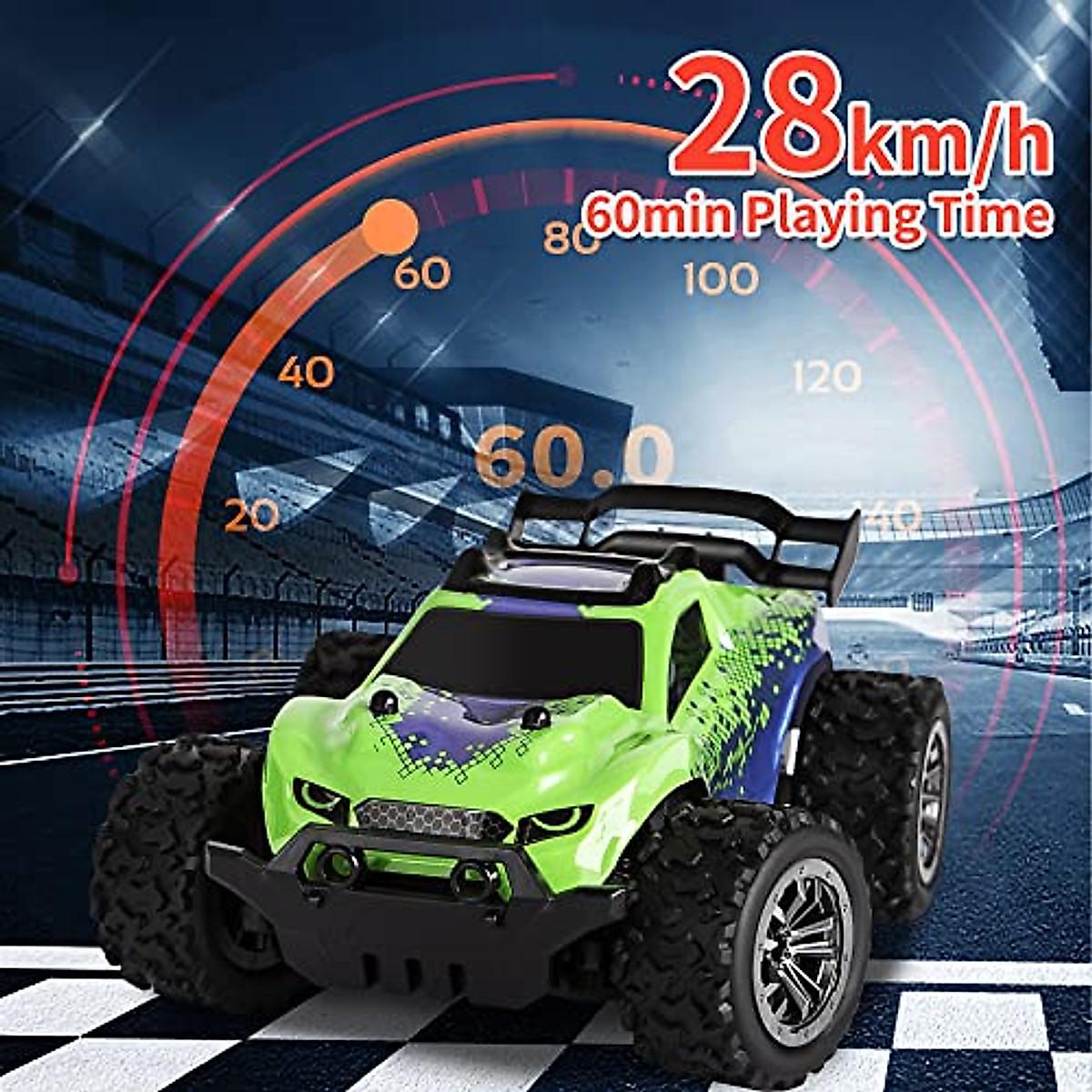 iBliver Remote Control Car, 1:20 Fast 28KM/H Remote Control Monster Truck, All Terrain RC Vehicle Truck Crawler with Two Batteries, Throttle Speed Adjust and LED Light for Boys Kids and Adults