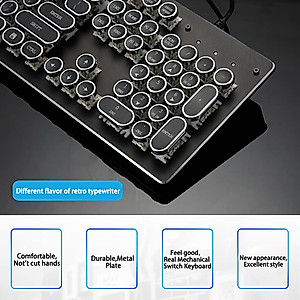 Peiiwdc Retro Punk Typewriter, Mechanical Gaming Keyboard,Blue Switches,USB Wired,Cool Wired Retro Steam Punk Typewriter Round Keycaps 104keys White