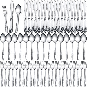 Nuogo 100 Pieces Fork Knife Spoon Silverware Flatware Cutlery Set Portable Stainless Steel Flatware Set Restaurant Silverware Cutlery for Home Kitchen Dining