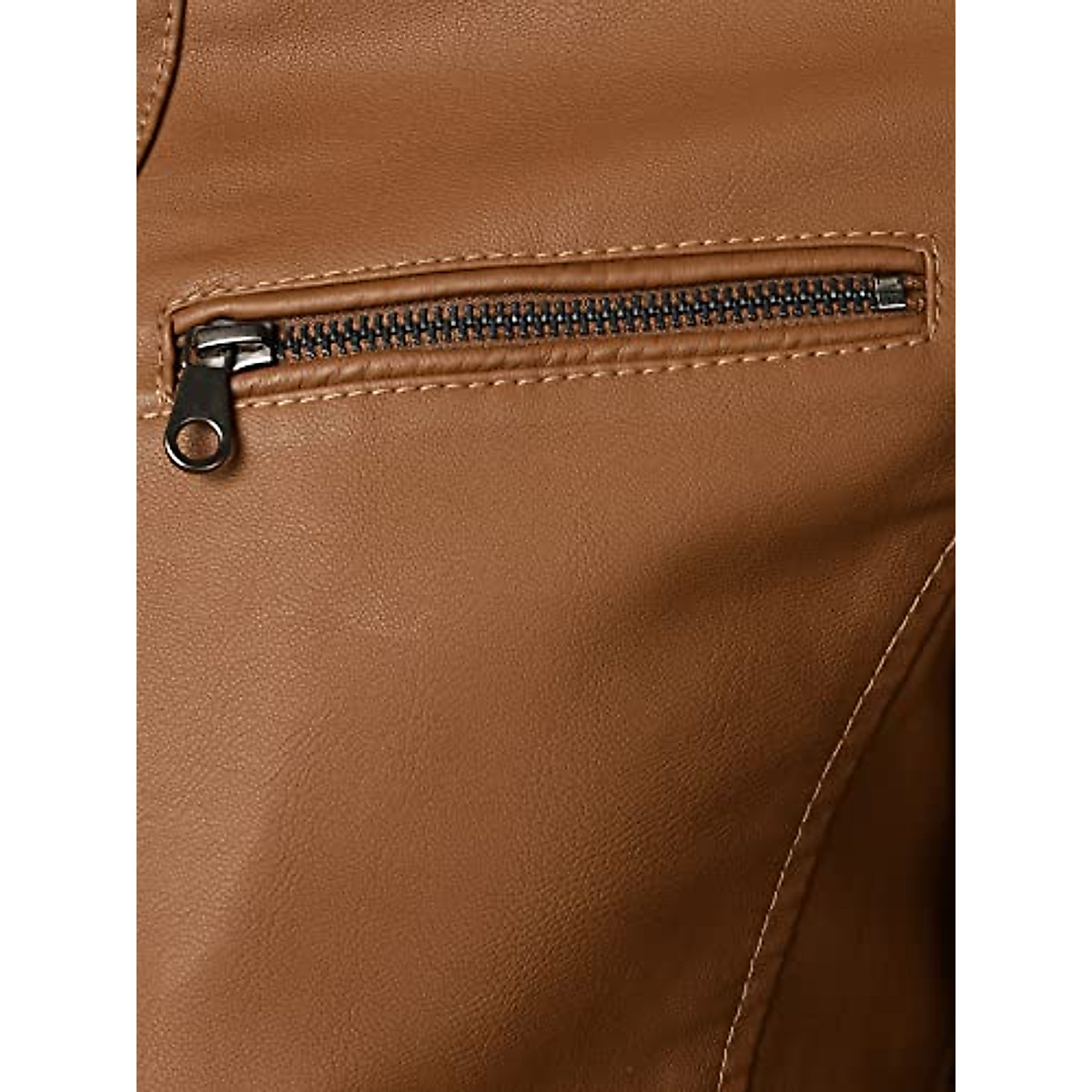 HOOD CREW Men’s Classic Zip Up Bomber Faux Leather Jackets Brown L