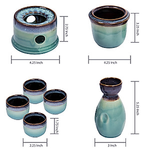 MyGift 7 Pc Sake Set with Warmer, Japanese Style Blue and Purple Ceramic Sake Serving Gift Set with 7.4 oz Bottle Carafe, 4 Ochoko 1.7 oz Cups and Warmer