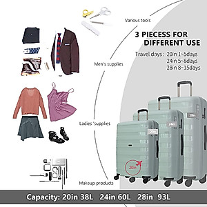GinzaTravel PP material 3-piece expandable luggage sets with Spinner Wheels， Suitcase with TSA Lock，Large Luggage for Family Travel carry on 20/24/28，Azure water color