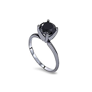 3ct Black Diamond Solitaire Engagement Ring 14K Black Gold - Size 7