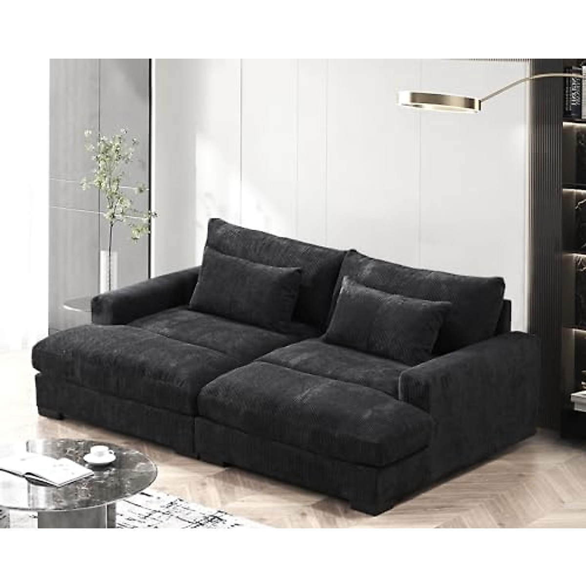 US Pride Furniture Luxe Double Chaise Sleeper Sofa with Soft Corduroy Upholstery, Adaptable to Twin Bed, Comfortable Living Room Couch for Modern Homes, 89.9" Wide, Black