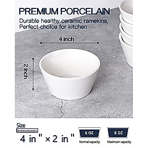 Taeochiy Porcelain Small Bowls, 8 Ounce Dessert Bowls, Ramekins Oven Safe, Ice Cream Bowls, Bouillon Cups, Set of 6