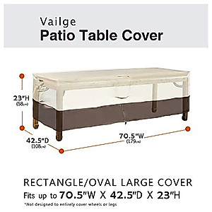 Vailge Veranda Rectangular/Oval Patio Table Cover, Heavy Duty and Waterproof Outdoor Lawn Patio Furniture Covers, Large Beige & Brown
