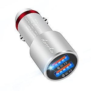 Wyssay Fast Mini Charger,36W Metal Car Charger Adapter, Dual Port USB Automobile Chargers Compatible with iPhone 13 12 11 Pro Max 8 Plus 7 6s, Samsung Galaxy S21/10/9/8/7,iPad (Sliver-2QC3.0)