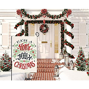 BLKWHT Holly Jolly Christmas Garden Flag 12.5x18 Vertical Double Sided Winter Holiday Yard Decorations S999