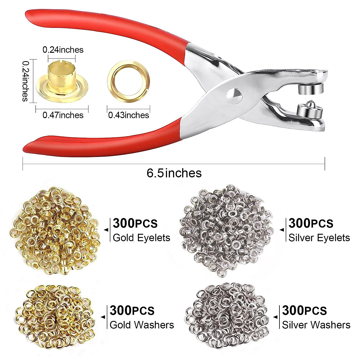 1203PCS Grommet Eyelet Pliers Tool Kit, 1/4 Inch Fabric Leather Hole Eyelets Grommets Punch Pliers, for Fabric, Leather, Belt, Shoes, Clothes