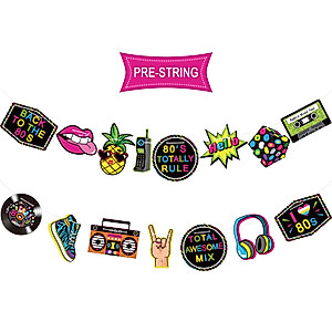 Blulu 80s Party Decorations 80s Banners Door Cover 80s Photo Booth Props 80s Themed Party Decorations Back to the 80s Sign Party Hip Hop Party Backdrop I Love 80s Table Background