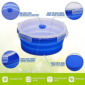Nuenen Set of 8 Collapsible Food Storage Containers with Lids Silicone Flat Collapsible Bowls for Stacks Travel Camping Meal Prep Container for Kitchen, Freezer Microwave Dishwasher Safe (Round)