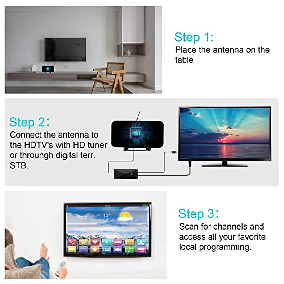 2023 TV Antenna Digital Indoor HDTV Antenna 350+ Miles Range with Signal Amplifier, Digital HD Antenna Support 4K 1080P VHF UHF All Television Free Local Channels, 18ft Coax Cable/AC Adapter
