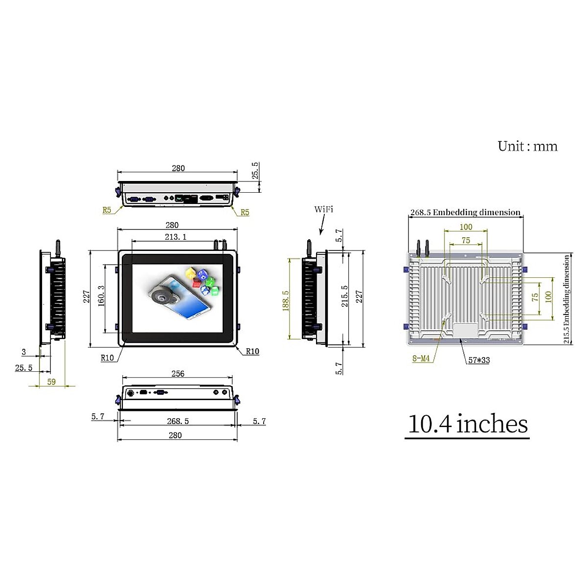 LEANGLE 21.5" 16:9Monitor Industrial Panel PC Embedded Display,Capacitive Touch Screen,2 or 6*COM,RS232 or RS485,Windows 10 or Linux Ubuntu