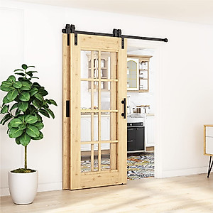 ZEKOO 12FT Single Track Bypass Sliding Barn Door Hardware Kit for Double Doors, Barn Door Bypass Hardware Kit, Flat Track Roller, Low Ceiling (J Shape Hanger)