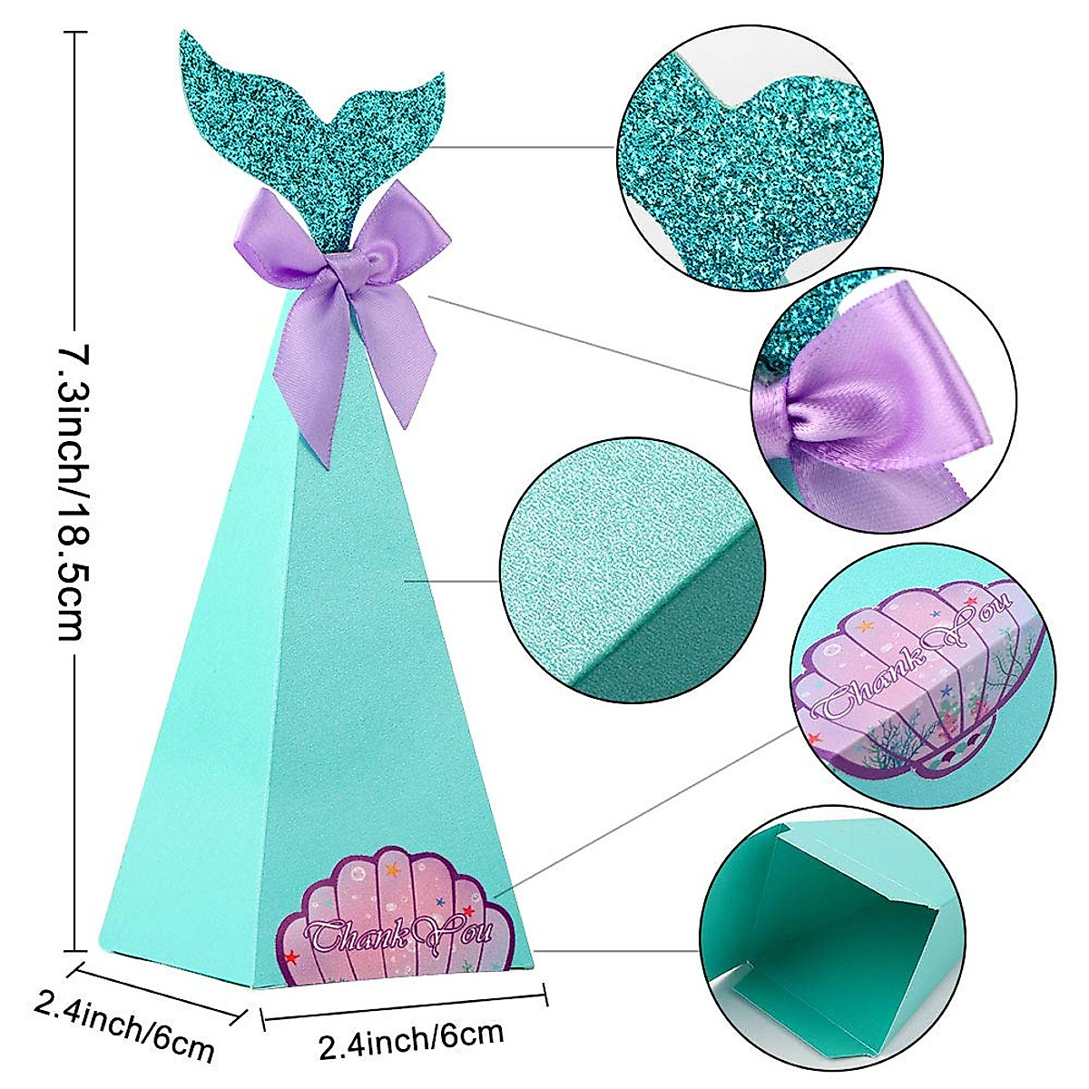 OurWarm PartyTalk 50pcs Mermaid Party Boxes Favors Mermaid Gift Bags with Thank You Stickers for Kids Birthday Baby Shower Under The Sea Mermaid Party Decorations and Supplies