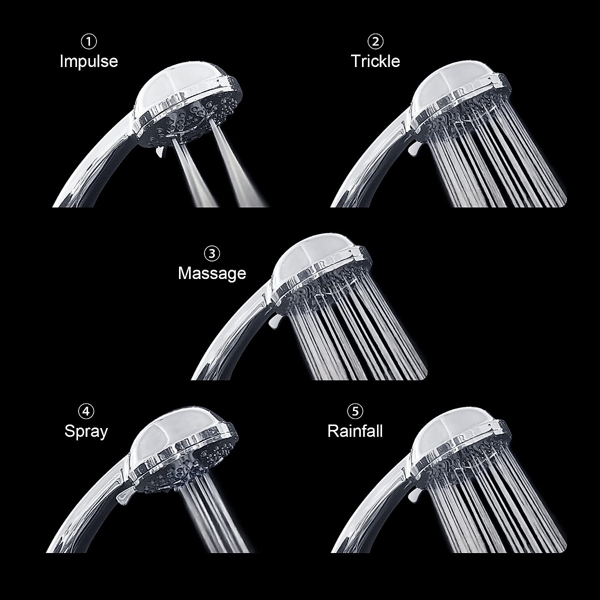 Klabb shower set K-7 High Pressure 3.9 inches Chrome Face Handheld Shower with Hose with 5 function.impluse+trickle+massage+spray+rainfall