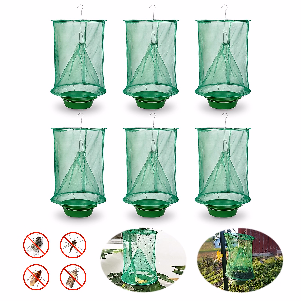 6 Pack Ranch Fly Trap, Disposable Fly Traps Outdoors, Stable Horse Fly Trap, Farm Fly Trap Catcher Killer for Farm/Orchard