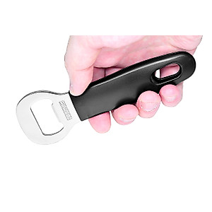 Seki Japan Hand Held Manual Bottle Opener, Heavy Duty Stainless Steel Beer Cap Opener, 3.7" Black Plastic Handle