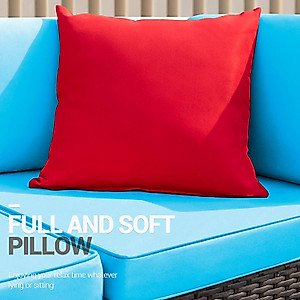 Furniwell 7 Pieces Patio Furniture Sectional Set Outdoor Wicker Rattan Sofa Set Backyard Couch Conversation Sets with Pillow, Cushions and Glass Table (Blue)