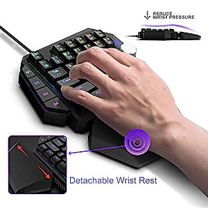 UrChoiceLtd One-Handed RGB Mechanical Gaming Keyboard,Upgrade Multimedia Knob USB Wired Professional Gaming Keypad with Macro Function, Detachable Wrist Rest For PC/Xbox/PS4 (Black/Blue Switch)