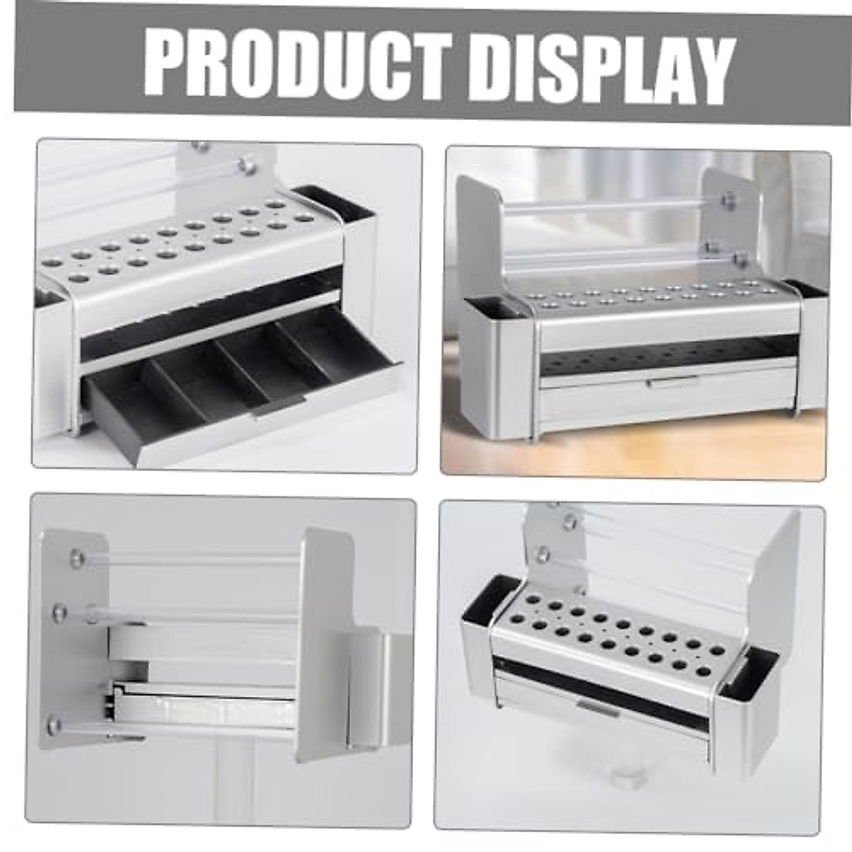 COOLHIYA Tool Storage Box Wrench Holder Organizer Desktop Tool Organizer Rack Screwdriver Tool Organizer Tool Storage Holder with Drawer Hand Tool Holder Pliers Organizer Tools Pe Silver