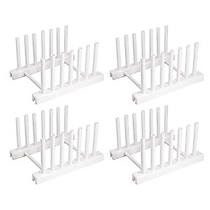 Halyuhn White Plate Organizer for Cabinet 4 Pack, Plstic Plate Rack Stand Keep Dry for Dish, Bowl, Bakeware, Serving Tray and More, Plate Holder for Cabinet Rack, Dish Organizer Rack for Cabinet