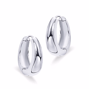PAVOI Rhodium Plated Sterling Silver Post Small Chunky Hoops Earrings - Thick Lightweight Gold Hoop Earrings for Women