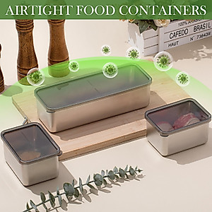 Hushee 3 Pcs Deepen Bacon Cheese Container Large Capacity for Refrigerator 304 Stainless Steel Storage Container with Lids Deli Meat Container Dishwasher Safe Fridge Organizer for Fruit Lunch Storage