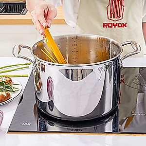 ROYDX Stockpot with Lid 5-PLY 7.5-Quart 304 Large Stainless Steel Soup Pot Nonstick Burning Pot with Food Steamer Stockpot
