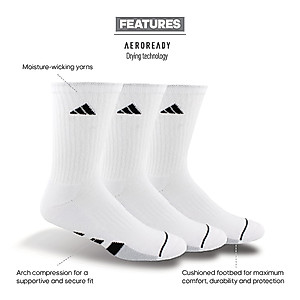 adidas Men's Cushioned Crew Socks (3-Pair), White/Black/Clear Onix Grey, Large